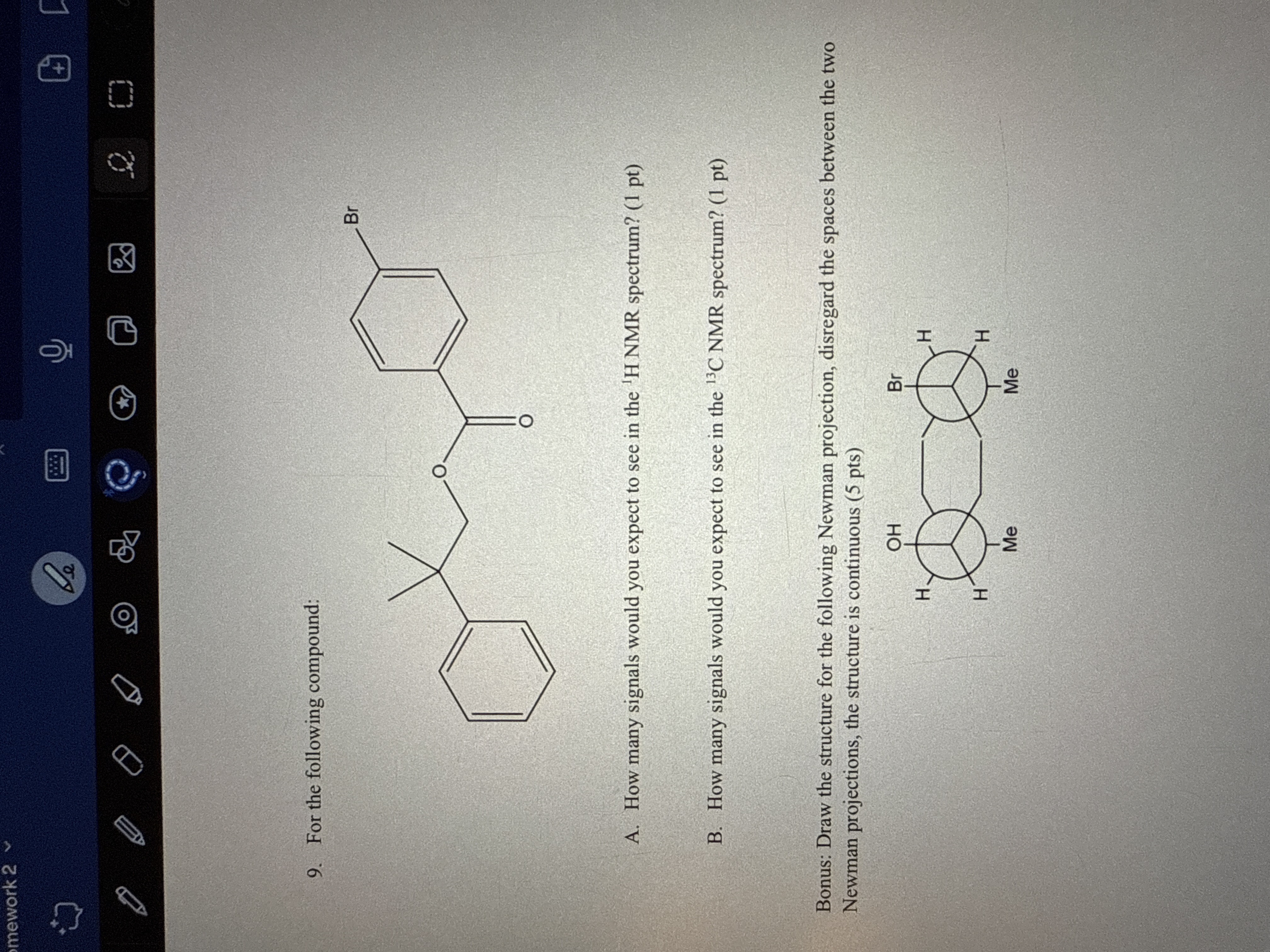 Solved 9. ﻿For the following compound: A. ﻿How many signals | Chegg.com