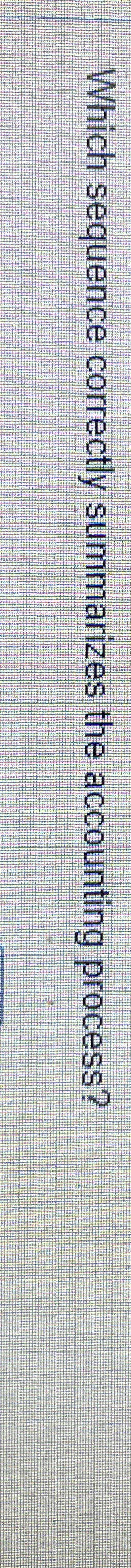 Solved Which sequence correctly summarizes the accounting | Chegg.com Solved Which sequence correctly summarizes the accounting | Chegg.com