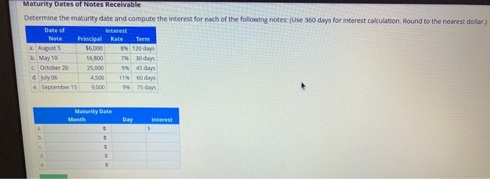 Solved Maturity Dates of Notes Receivable Determine the | Chegg.com