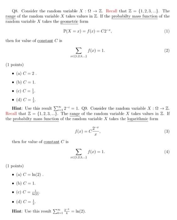 Solved Q8. Consider the random variable X: → Z. Recall that | Chegg.com