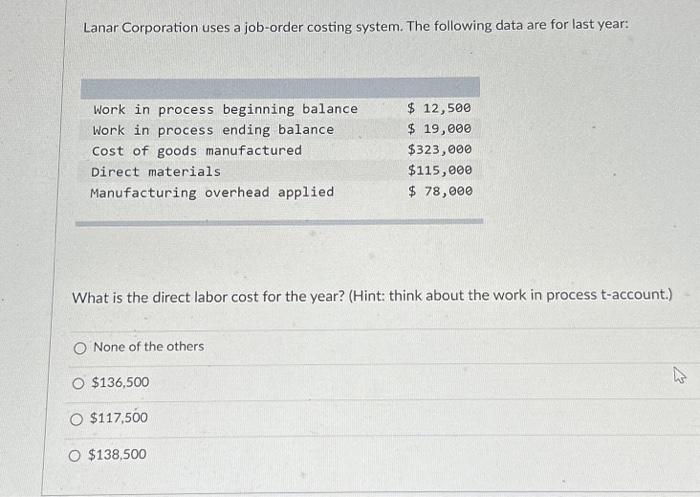 Solved Lanar Corporation uses a job-order costing system. | Chegg.com