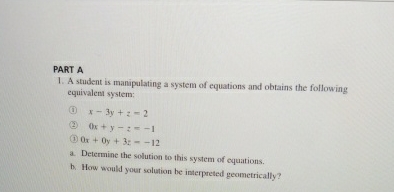 Solved PART AA student is manipulating a system of equations | Chegg.com