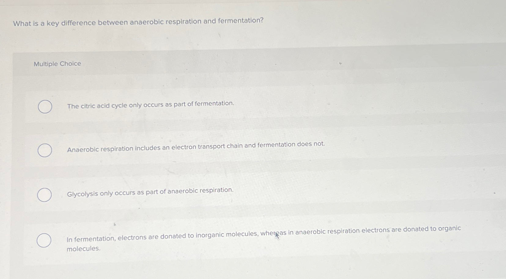 Solved What is a key difference between anaerobic | Chegg.com