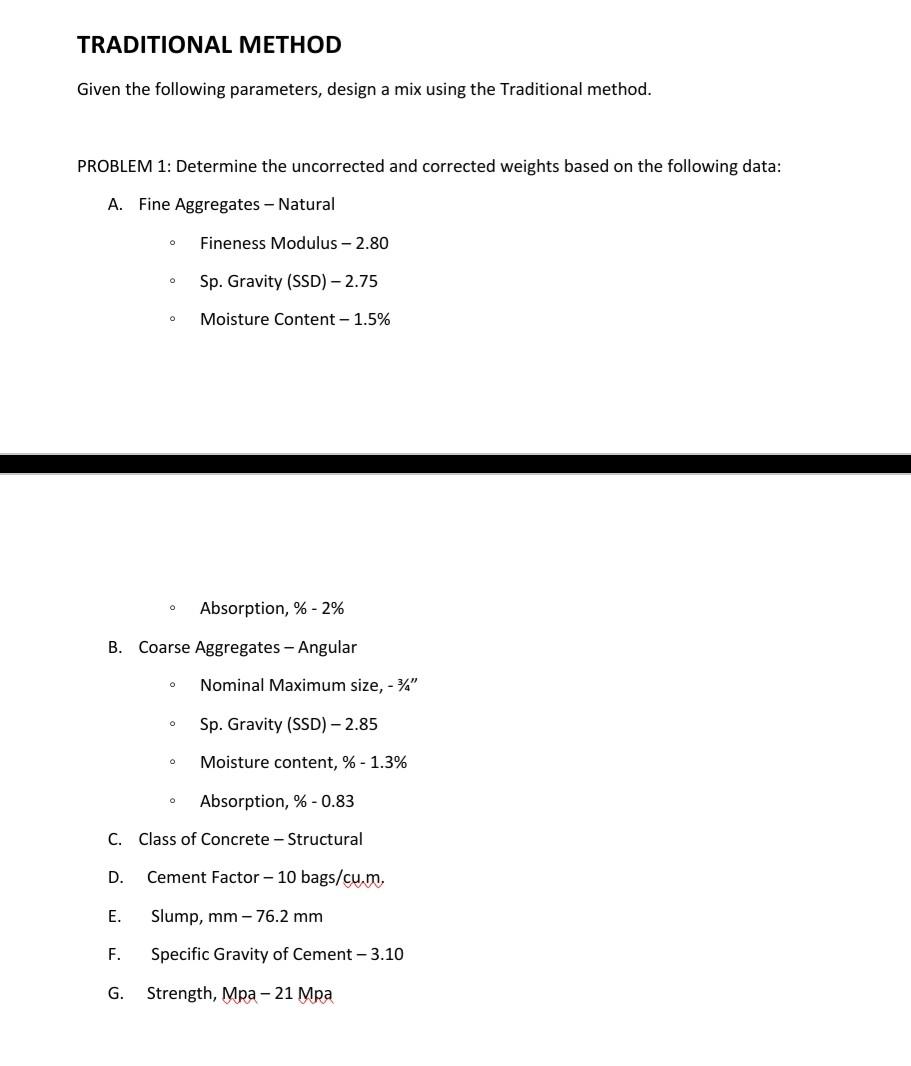 Solved TRADITIONAL METHOD Given the following parameters, | Chegg.com