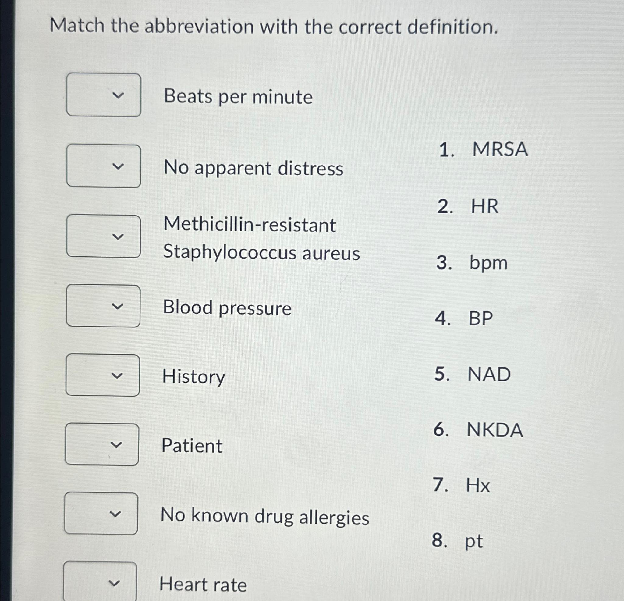Solved Match the abbreviation with the correct | Chegg.com