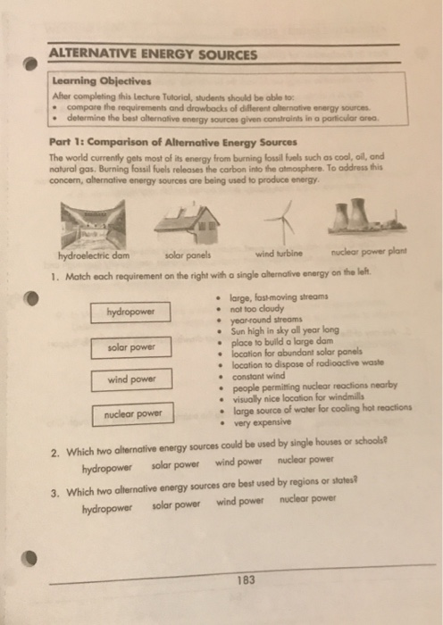 Solved ALTERNATIVE ENERGY SOURCES Learning Objectives After | Chegg.com