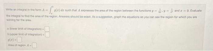 Solved Write an integral in the form A=∫abg(x)dx such that A | Chegg.com