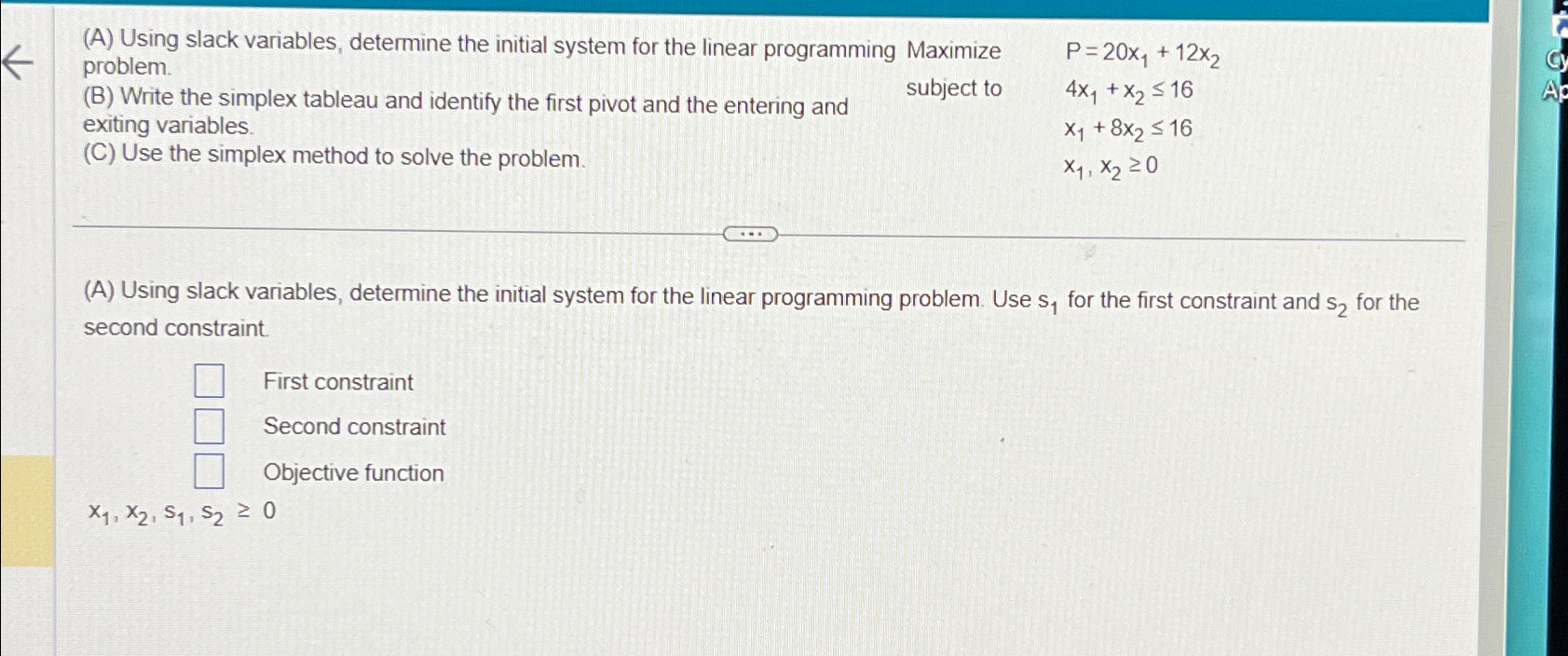 Solved A ﻿using Slack Variables Determine The Initial