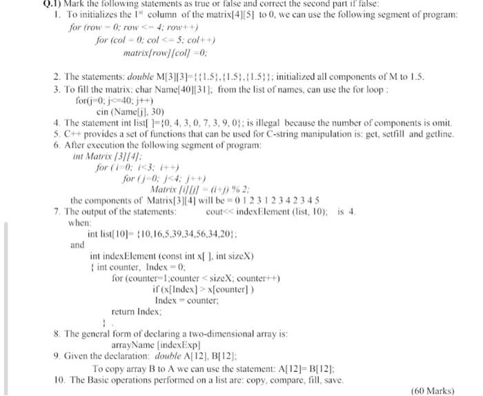Solved make the following statements as true or false and | Chegg.com