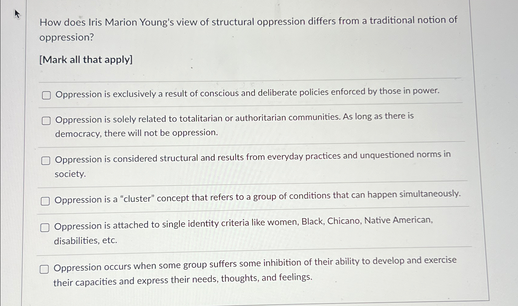 Solved How does Iris Marion Young's view of structural | Chegg.com