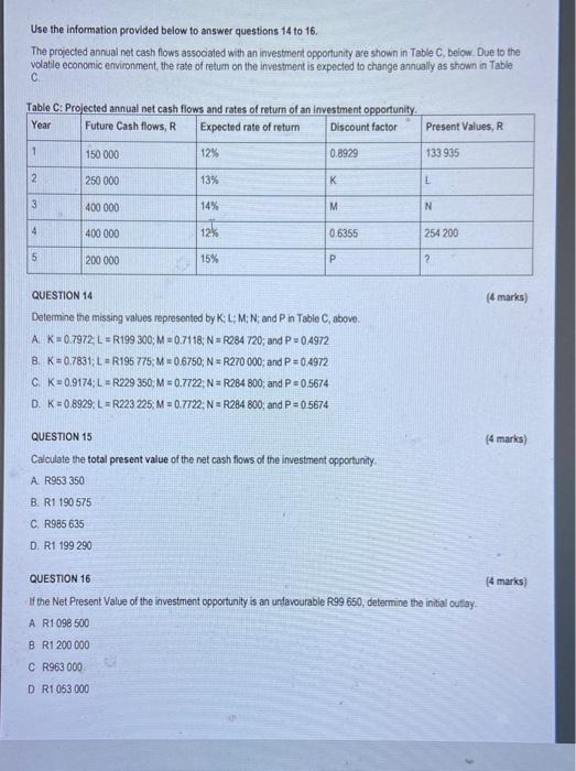 Solved Use the information provided below to answer | Chegg.com