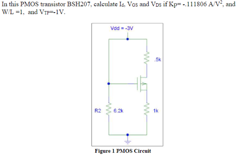 Solved In this PMOS transistor BSH207, ﻿calculate Id,VGS | Chegg.com