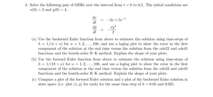 Solve the following pair of ODEs over the interval | Chegg.com