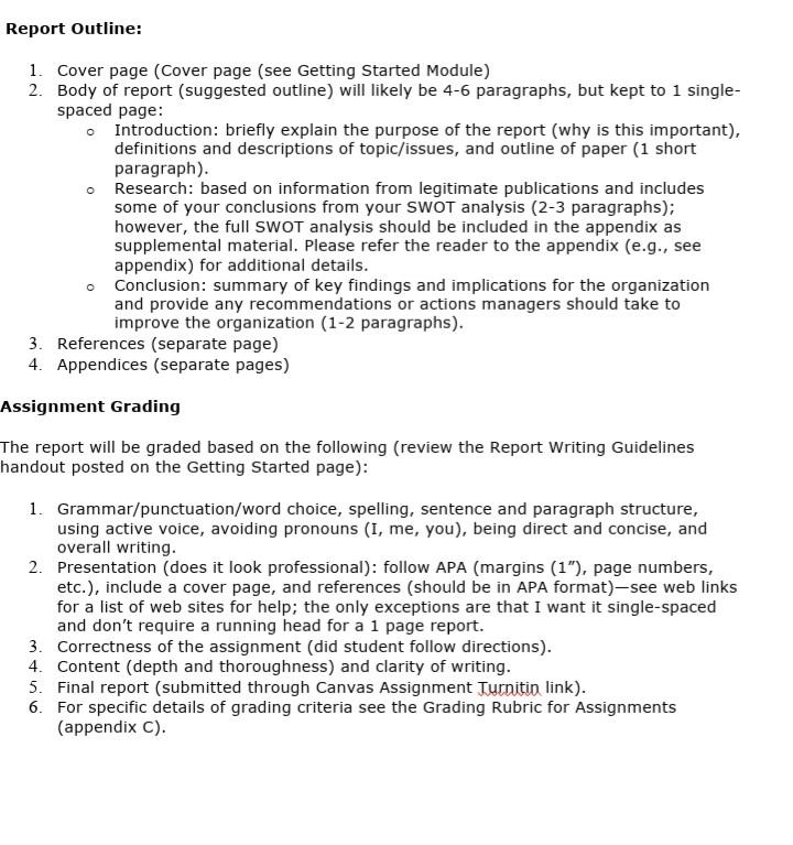 Report Outline: 1. Cover page (Cover page (see | Chegg.com