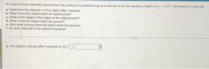 Solved An object thrown vertically upward from the surface | Chegg.com