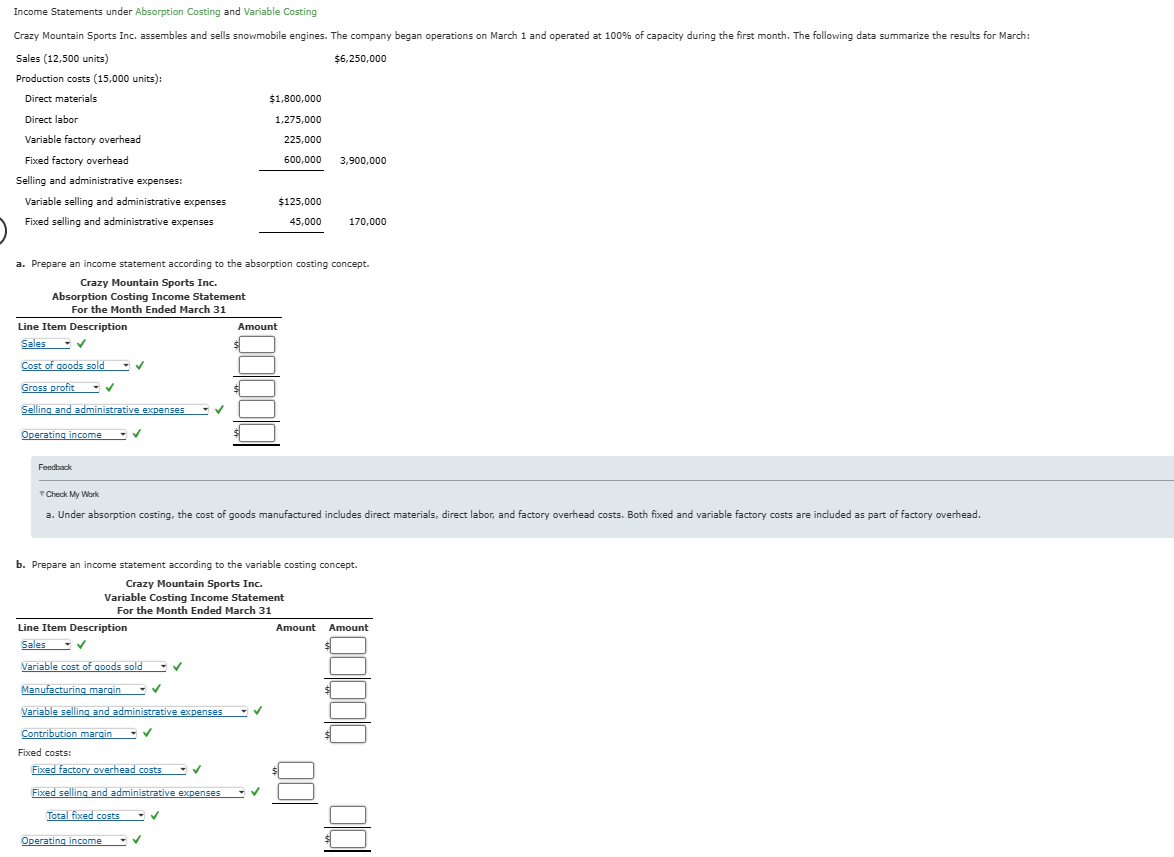 Solved Income Statements under Absorption Costing and | Chegg.com