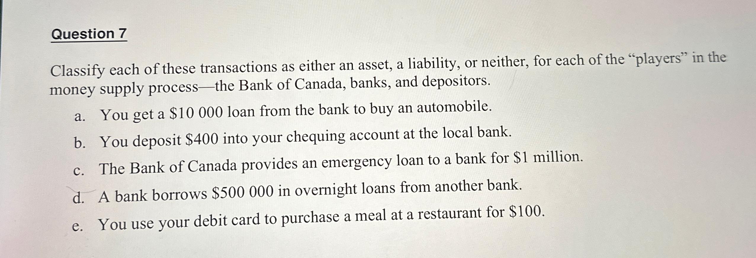 Solved Question 7?Classify each of these transactions as | Chegg.com
