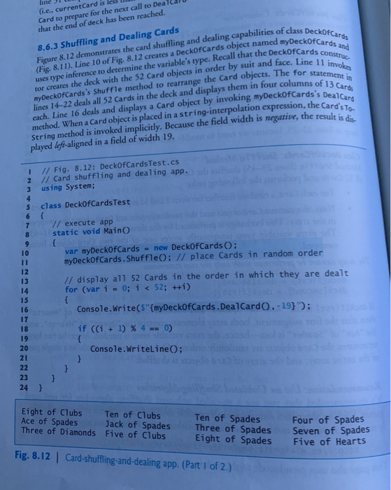 Solved 8.29 (Card Shuffle and Dealing) Modify Fig. 8.12 in | Chegg.com