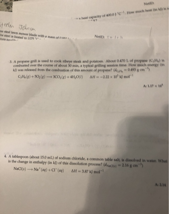 Solved Nett heat capacity of 400,0) How much heat (in) * | Chegg.com