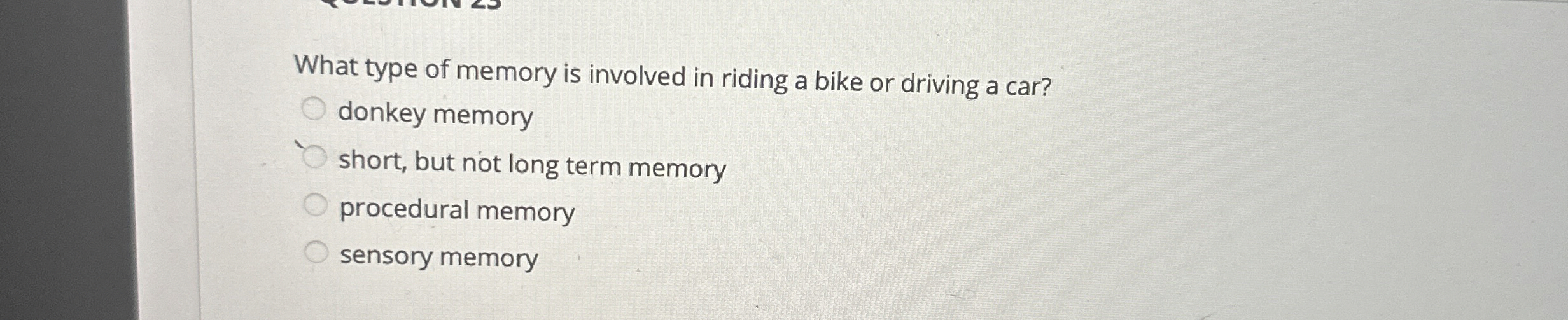 Solved What type of memory is involved in riding a bike or | Chegg.com