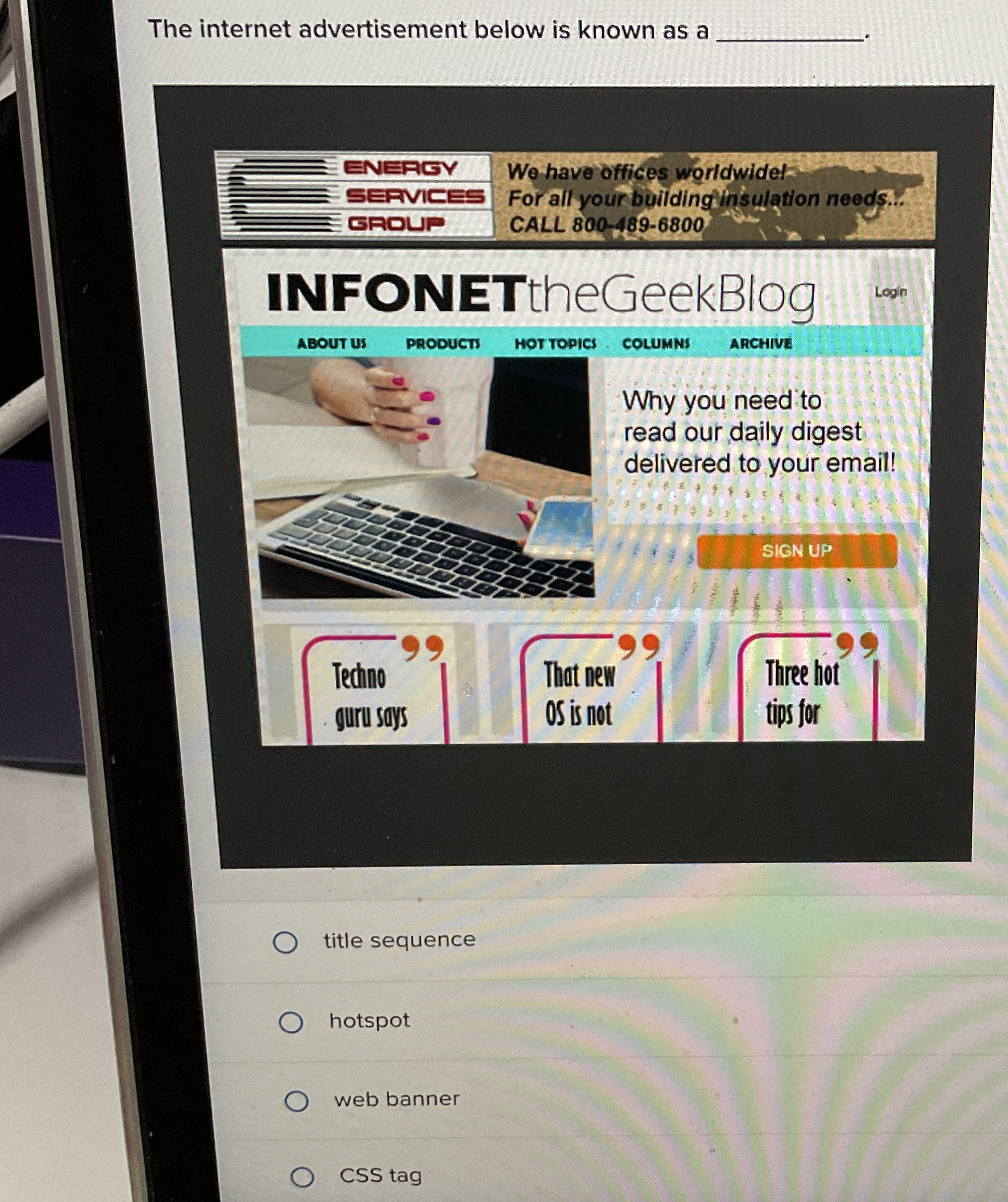 Solved The internet advertisement below is known as atitle | Chegg.com