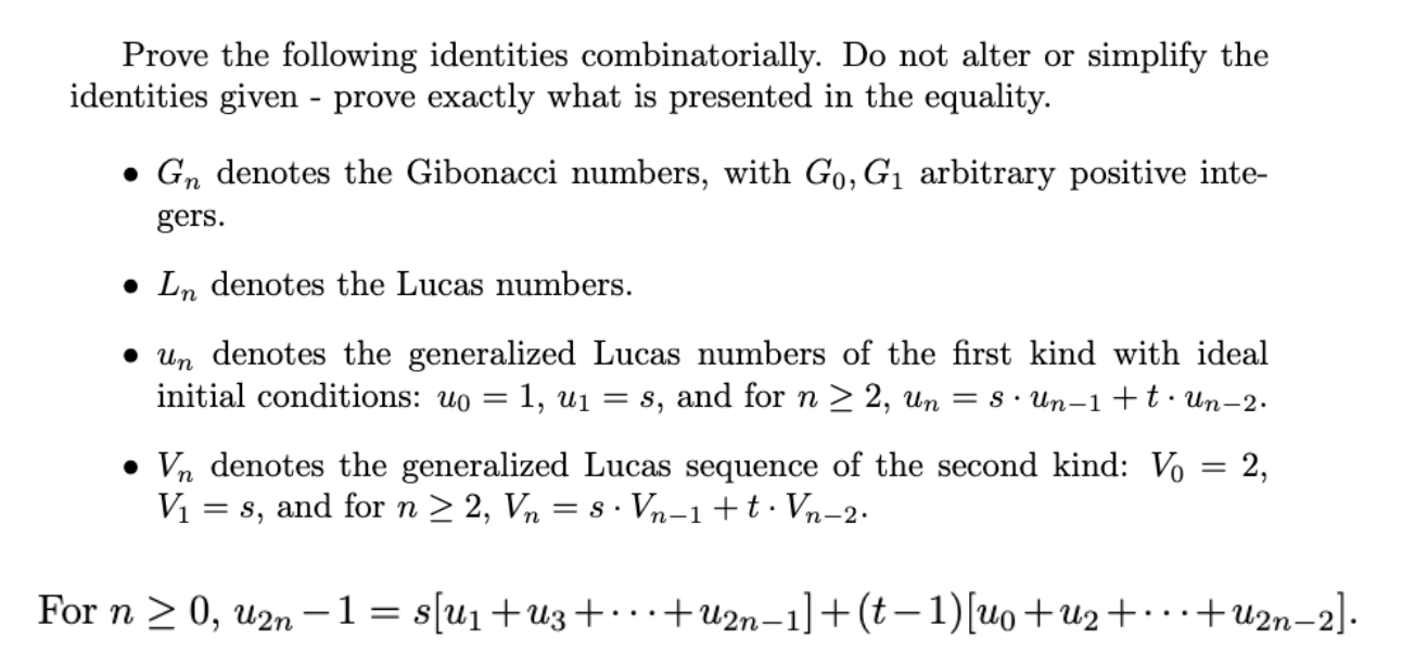 Solved Prove the following identities combinatorially. Do | Chegg.com