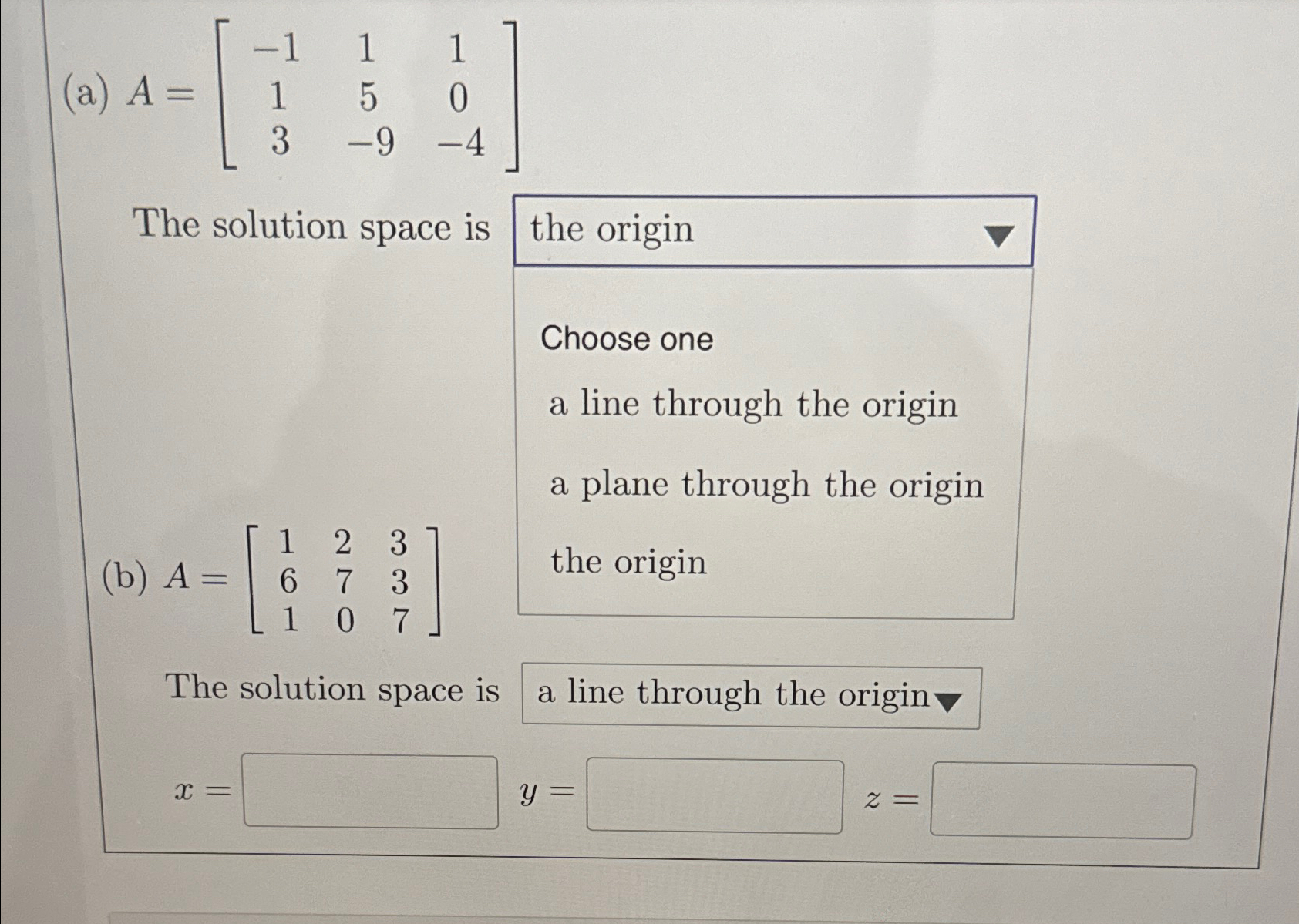 Solved (a) A=[-1111503-9-4]The solution space is the | Chegg.com