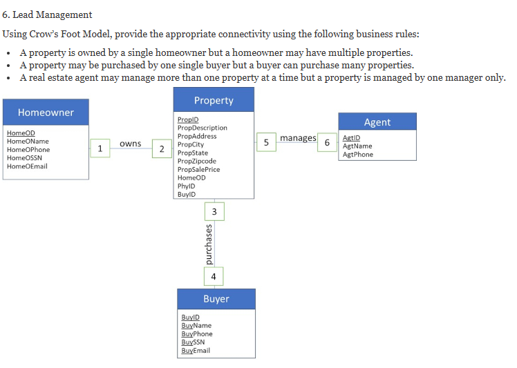Solved 6. ﻿Lead ManagementUsing Crow's Foot Model, provide | Chegg.com