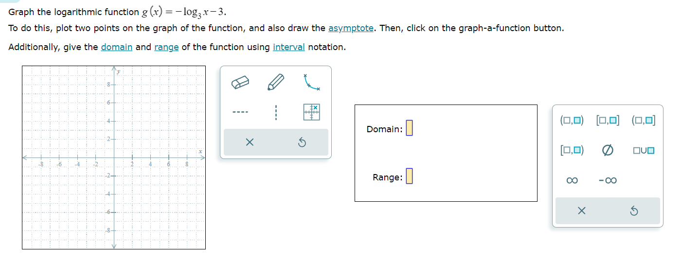 Solved Graph the logarithmic function g(x)=-log3x-3.To do | Chegg.com