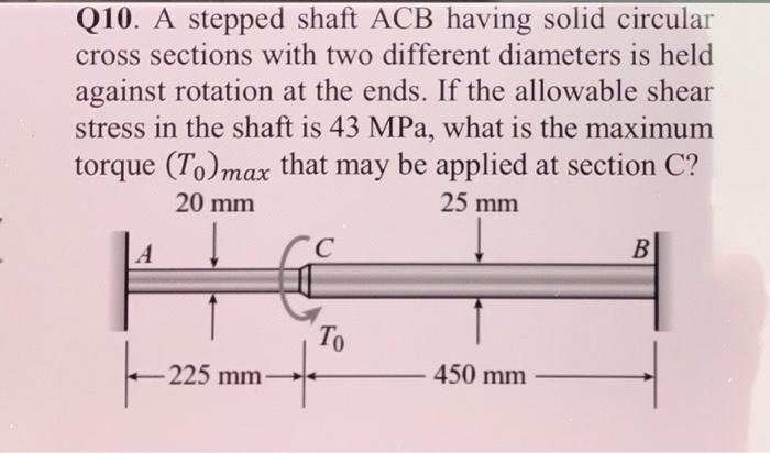 Solved Q10. A stepped shaft ACB having solid circular cross | Chegg.com