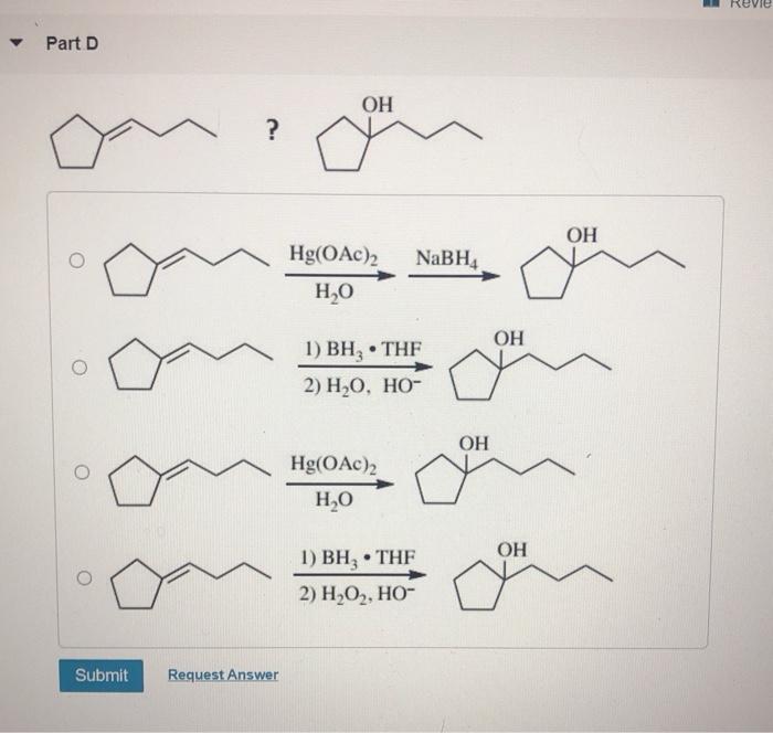 Solved Part A OH ? OH 1) BH, THE 2) H2O2, HO- OH o Hg(OAc) | Chegg.com