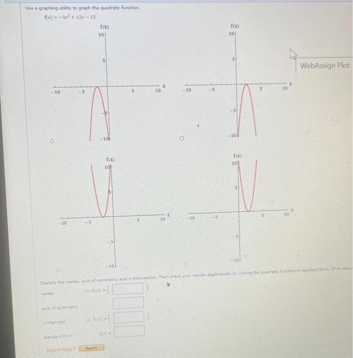 Solved Use a graphing utily to oraph the quadratic function. | Chegg.com