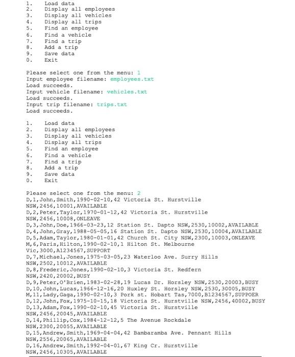 Solved Implement a Trip Management System using Java, with | Chegg.com