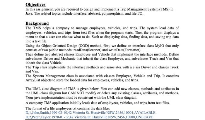 Solved Implement a Trip Management System using Java, with | Chegg.com