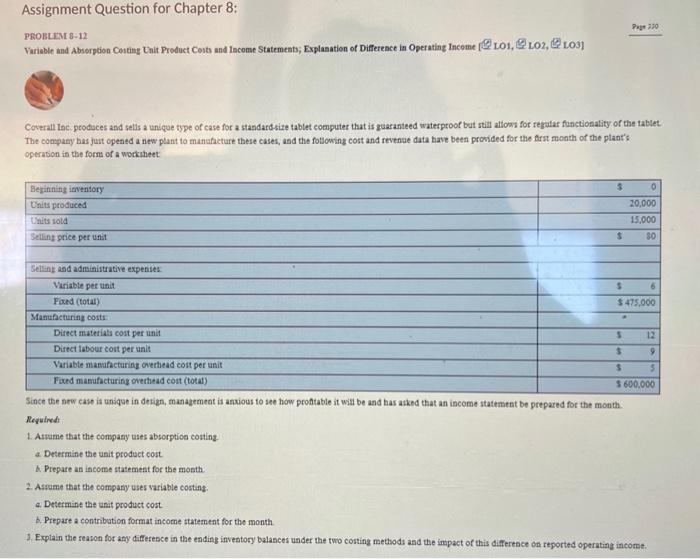 Solved Assignment Question for Chapter o: PEOBLBM 8-12 | Chegg.com