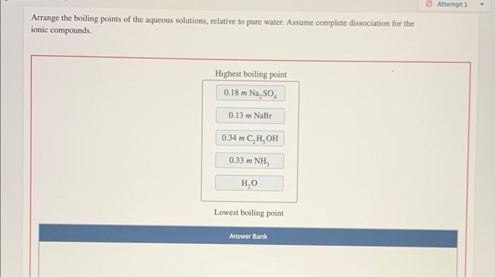 Solved Attempt Arrange the boiling points of the aqueous | Chegg.com