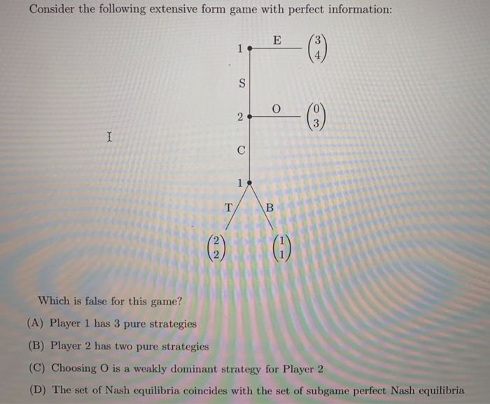 Solved Consider the following extensive form game with | Chegg.com