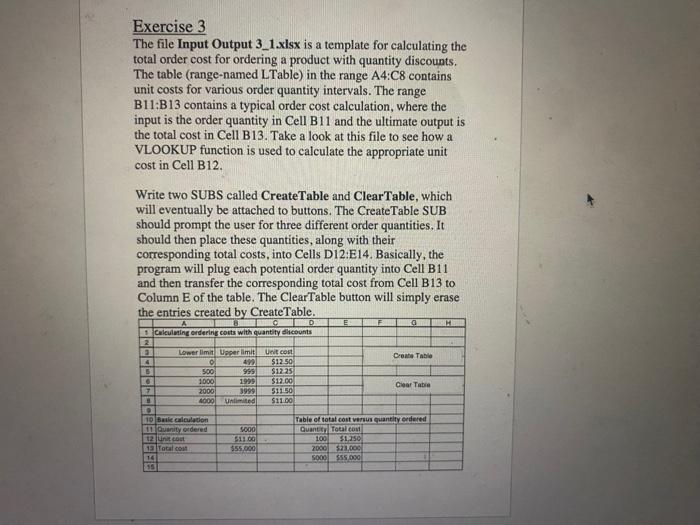 Solved Exercise 3 The file Input Output 3_1.xlsx is a | Chegg.com