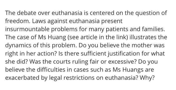 The debate over euthanasia is centered on the | Chegg.com