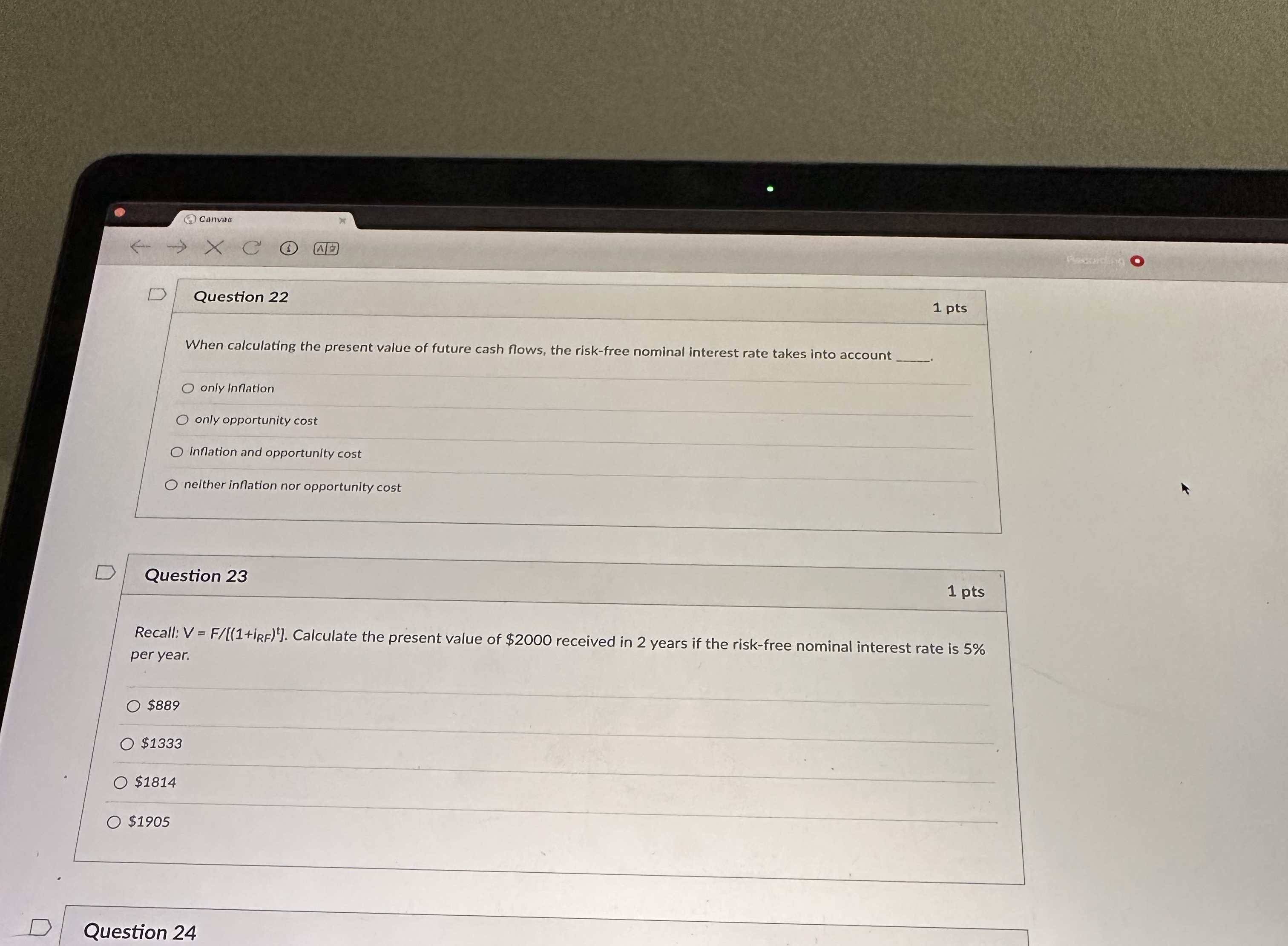 Solved CanviseQuestion 221 ﻿ptsWhen calculating the present | Chegg.com