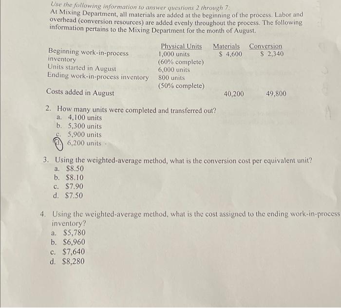 Solved Use the following information to answer questions 2 | Chegg.com