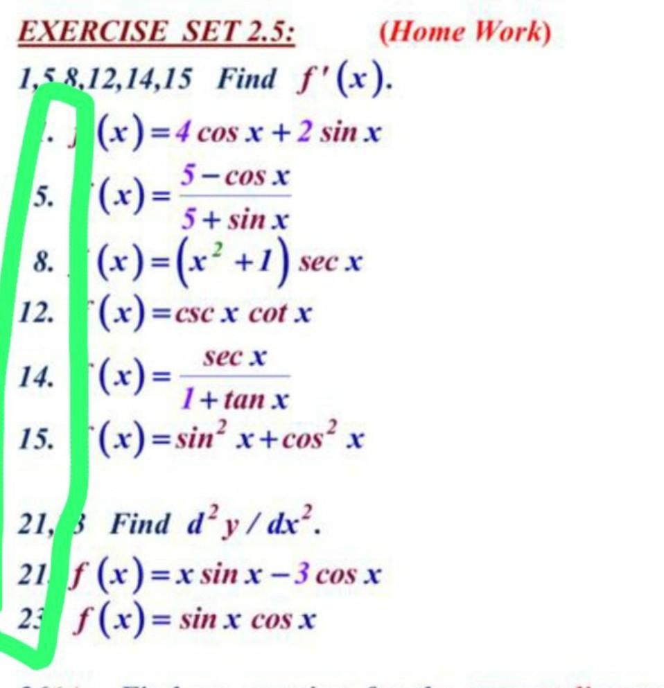 Solved EXERCISE SET 2.5: (Home Work) 1,58,12,14,15 Find | Chegg.com