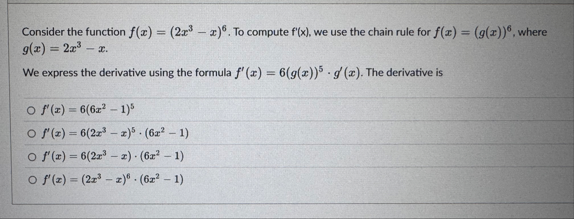 Solved Consider the function f(x)=(2x3-x)6. ﻿To compute | Chegg.com