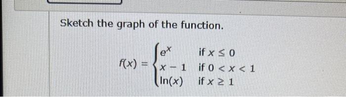 Solved Sketch the graph of the function. f(x)=⎩⎨⎧exx−1ln(x) | Chegg.com