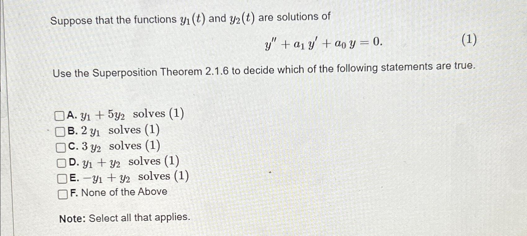 Solved Suppose that the functions y1(t) ﻿and y2(t) ﻿are | Chegg.com