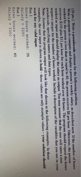 Solved (20 pts) Write a pseudocode solution for the | Chegg.com