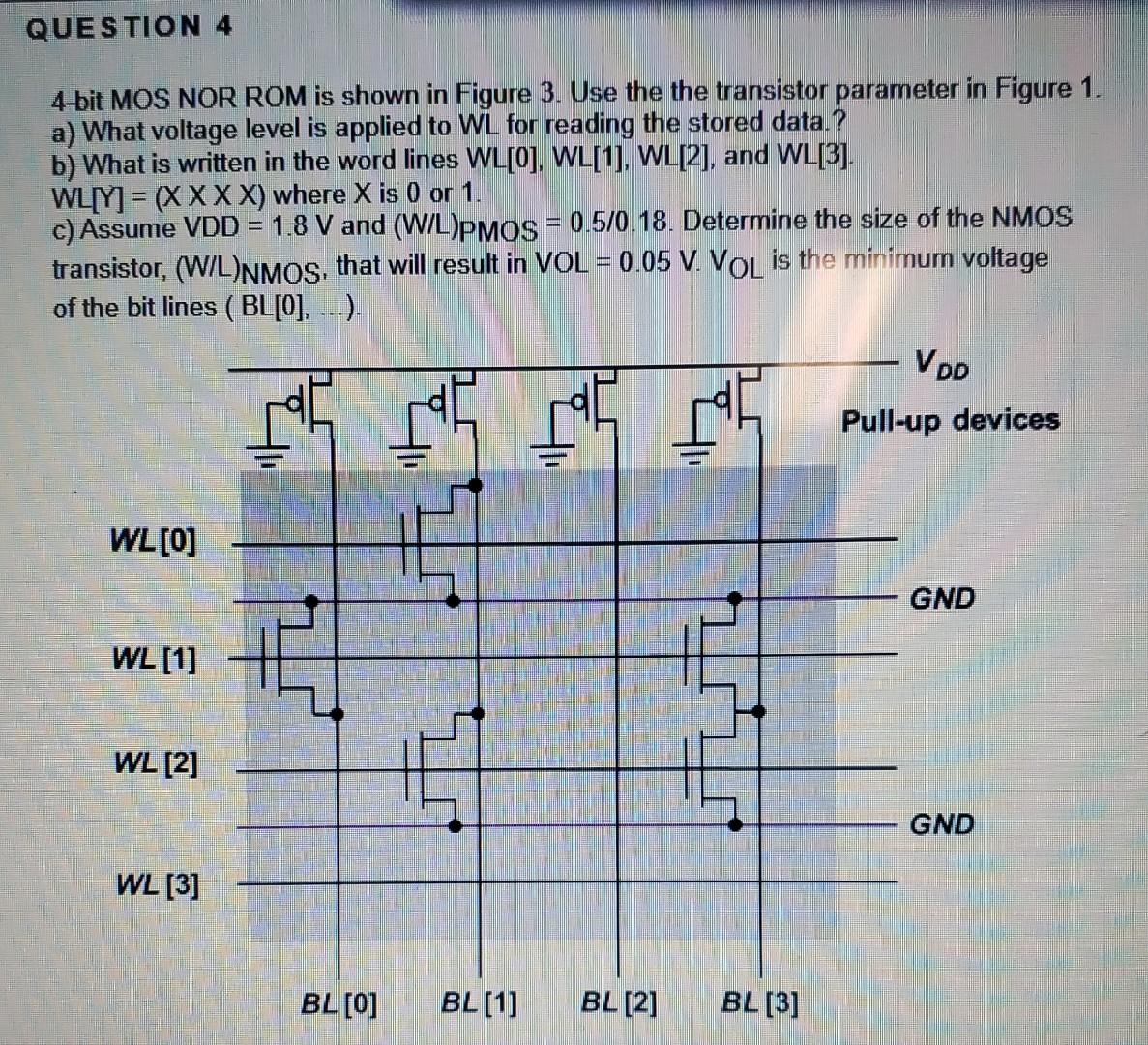 Solved QUESTION 4 4-bit MOS NOR ROM is shown in Figure 3. | Chegg.com