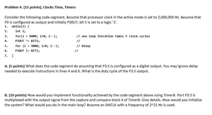 Solved Problem 4. (15 ﻿points), ﻿Clocks Time, Timers | Chegg.com