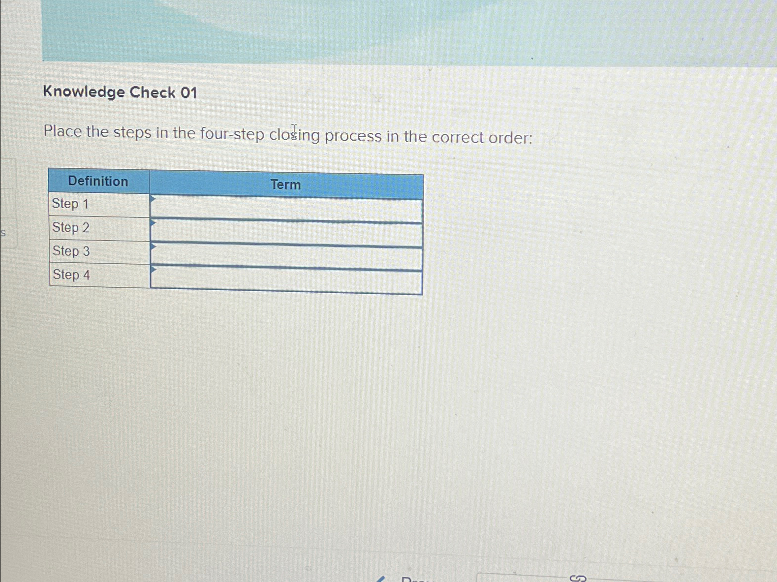 Knowledge Check 01Place the steps in the four-step | Chegg.com