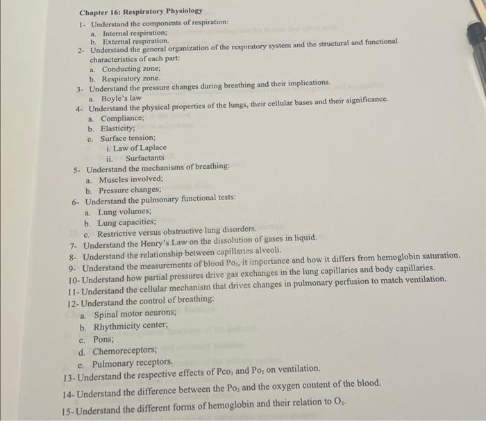 Solved Chapter 16: Respiratory Physiology 1- Understand the | Chegg.com
